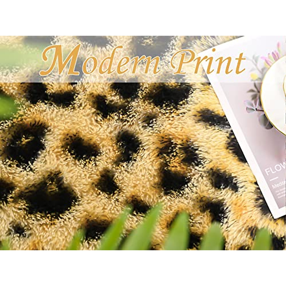 HOMORE Premium Leopard Fluffy Rugs, Leopard Print Rug for Living Room Bedroom,Soft Cheetah Print Rug for Kids Children Room, Faux Animal Printed Carpet for Western Decor,3x5 Feet Black and Khaki