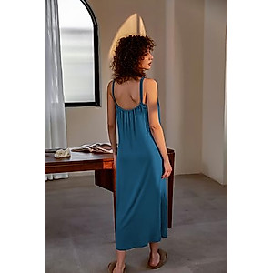 Ekouaer Women's Sleeveless Long Nightgown Full Slip Nightdress Soft Sleepdress V Neck Nightshirt Peacock Blue 3X-Large