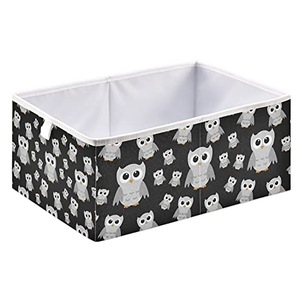 Gray Owls Black Storage Basket Storage Bin Rectangular Collapsible Storage Containers Towel Storage Organizer for Childrens Toys Playroom