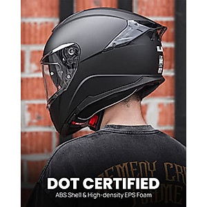 ILM Full Face Dual Visor Motorcycle Helmets with Rear Wing Pinlock Compatible Motorbike Street Bike Helmet DOT Men Women Model 861A (Matt Black, S)