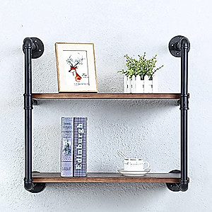 JIANZHUO Industrial Pipe Shelving Floating Shelves,Rustic Wall Shelf Wood Hanging Shelf, Pipe Shelves Wall Mounted,Bookshelves Shelving Bookshelf (2 Tier,24in)