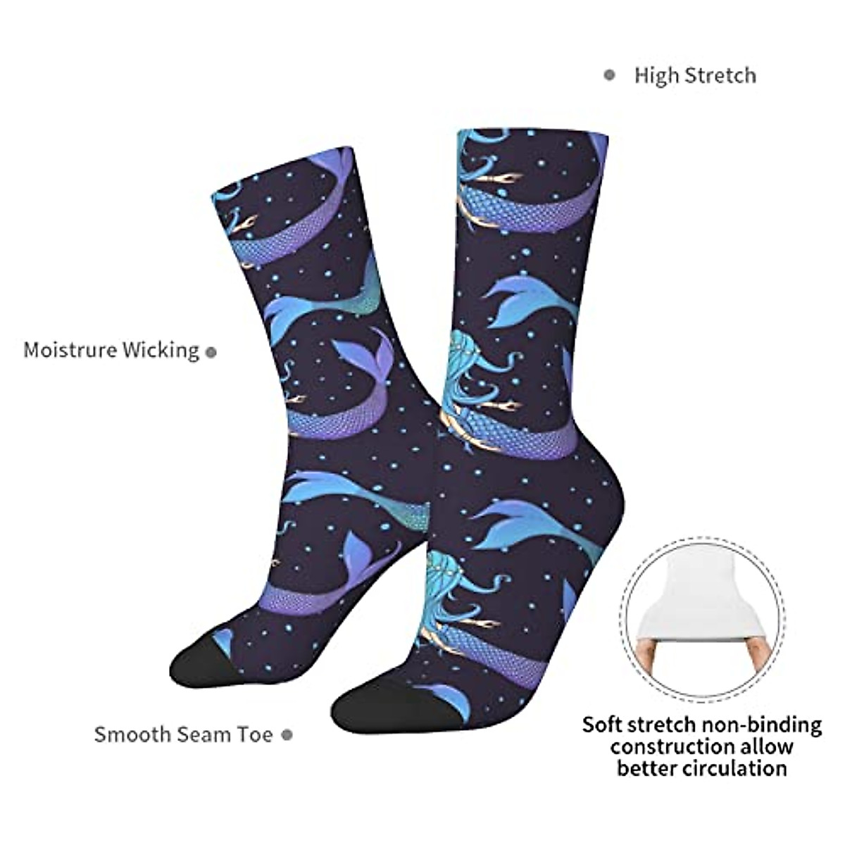 SWEET TANG Running Calf Socks Compatible with Beautiful Mermaids Underwater Dress Socks, Funny Outdoor Football Socks Workout Hiking Walking Socks for Men Women