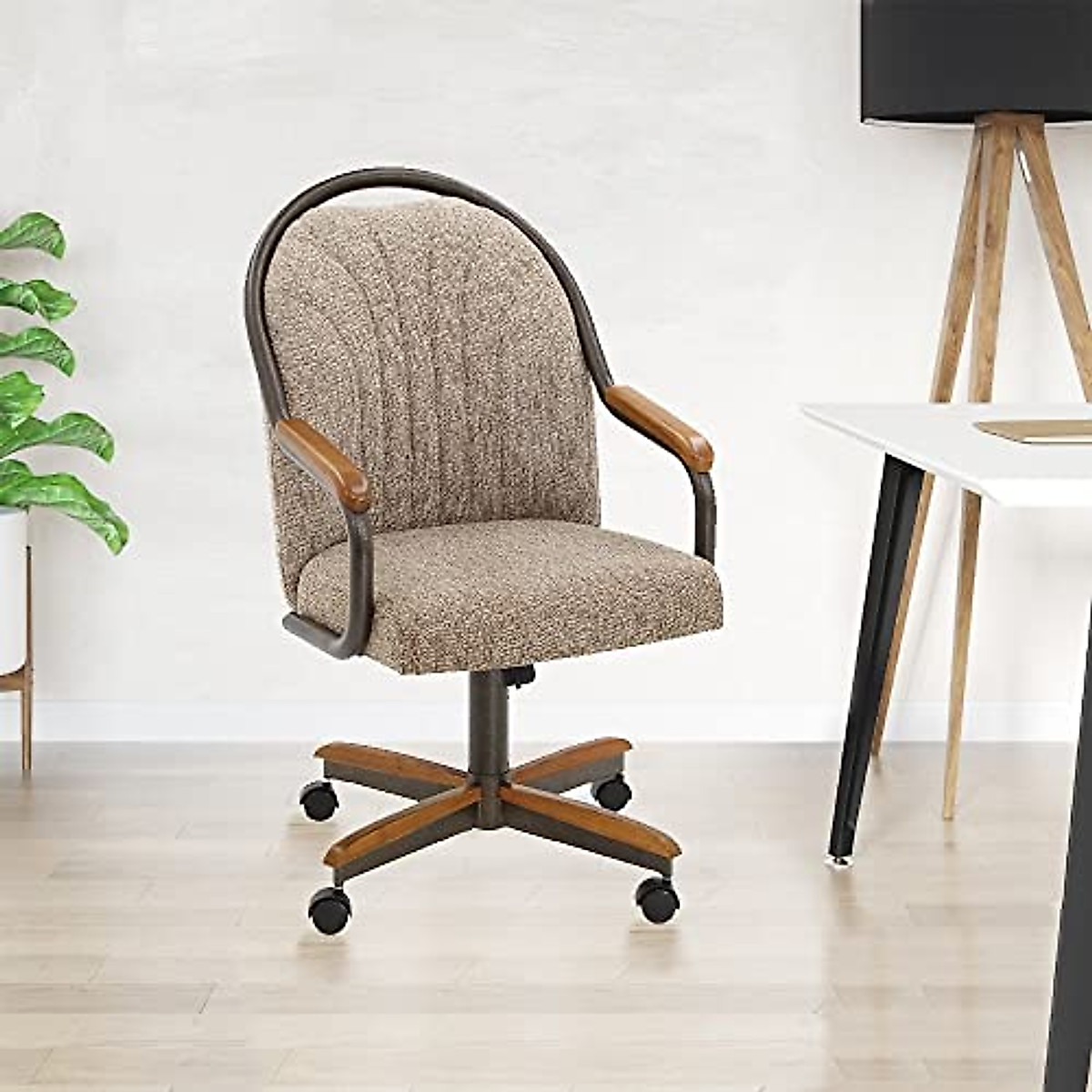 Overstock Chromcraft Douglas Caster Dining Chairs in Chestnut, Gray Finish (Set of 2) Chestnut Chestnut Finish