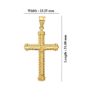 Diamond2Deal 14k Yellow Gold Diamond Cut Cross Pendant Fine Jewelry for Women (L- 43.5 mm, W- 23.25 mm)