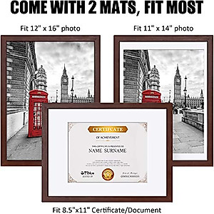 12x16 Picture Frames Dark Cherry Made of Solid Wood Display Pictures 11X14 Inch or 8.5x11 with Mat or 12x16 Inch without Mat for Wall Mounting and TableTop - Picture Frame 11X14 with 2 Mats - 1 Pack