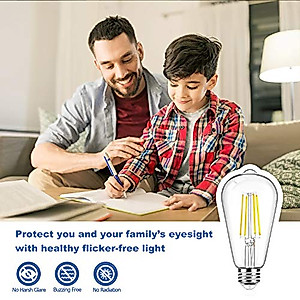 12Packs Vintage LED Edison Bulbs, 60W Equivalent 7W, 800Lumens, Dimmable ST64 Antique LED Filament, Daylight White 5000K, E26 Medium Base Light Bulbs High Brightness Clear Glass for Bedroom Office