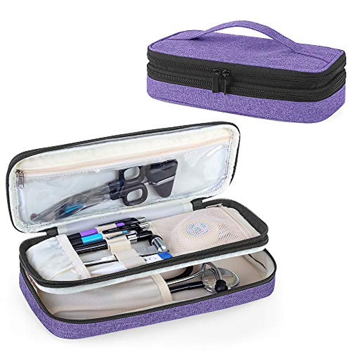 Teamoy Double-Layer Stethoscope Case-Compatible with Littmann Classic III/Cardiology IV, ADC, Omron Stethoscope,Stethoscope Carrying Case Storage Bag for Accessories,Purple