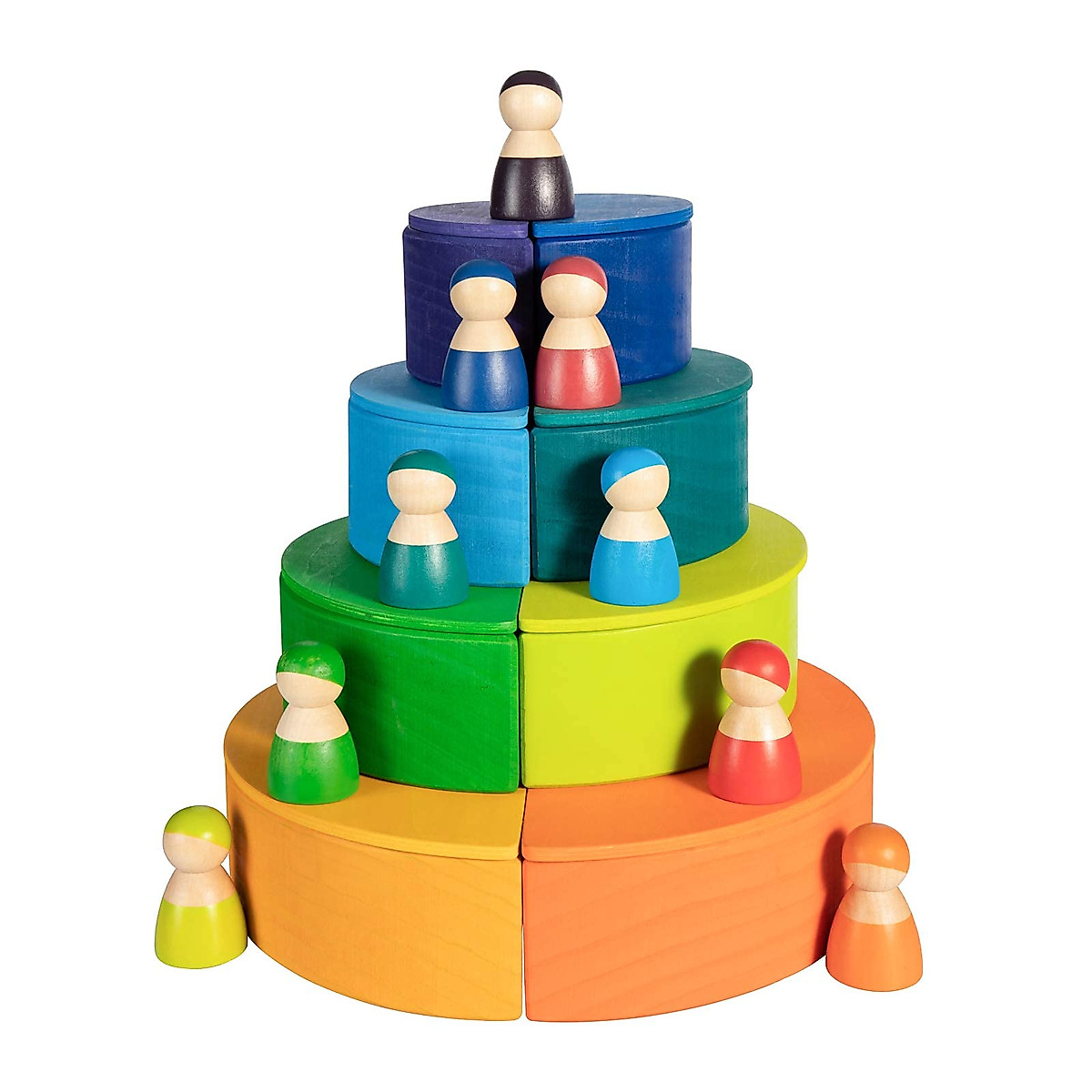 MERRYHEART Rainbow Peg Dolls for Toddlers, 12 PCS Wooden Peg People Toys, Wooden People Pretend Play with Rainbow Stacking Toy, Preschool Wood Rainbow Friend Educational Toys