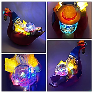 PERFECTOP Garden Gnome on Flamingo Statue with Solar Light, Funny Vacation Gnome Reclining on Flamingo Figurine, Adorable Hawaii Tropical Christmas Decoration Outdoor Patio Yard Lawn Beach Party Decor