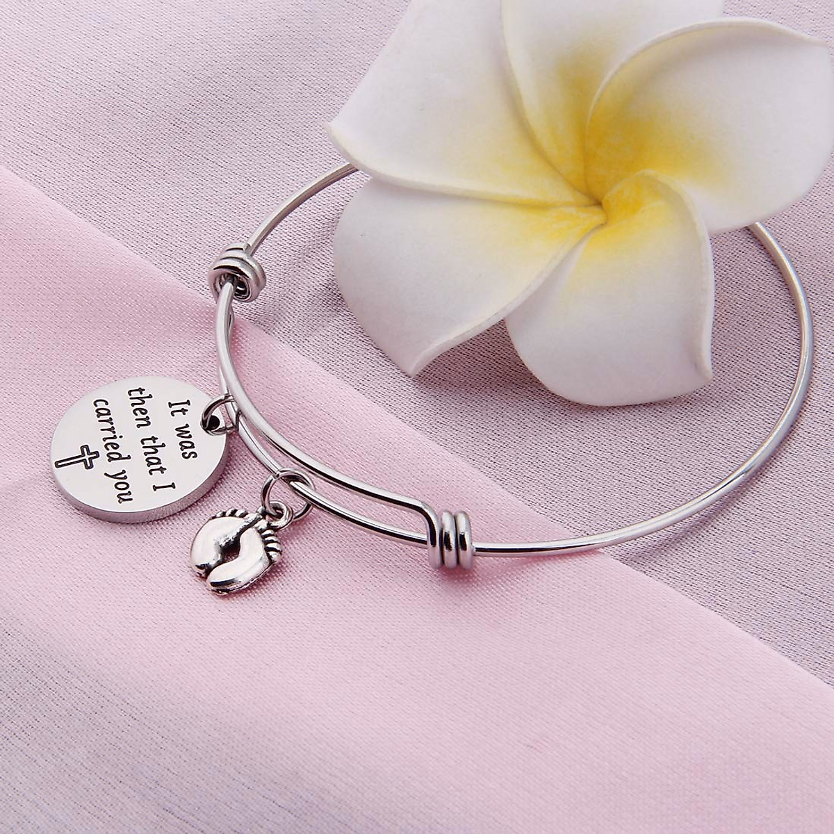 BNQL It was Then That I Carried You Bracelet with Footprints Charm (Silver)