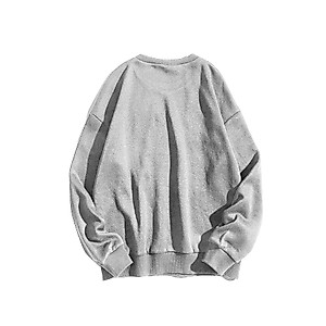 WDIRARA Women's Letter Graphic Print Round Neck Long Sleeve Sweatshirt Tops Pullovers Grey M