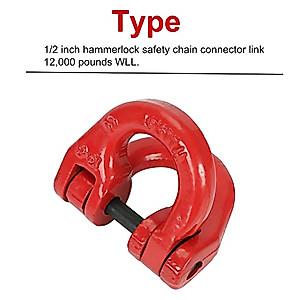 KAFLLA Hammerlock Coupling Link Tow Hitch Safety Chain with G80 1/2 inch Hammer Lock Connector, 12000lbs WLL (Red)