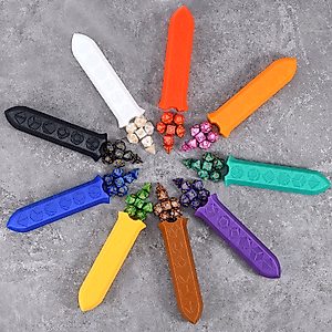 Dice Dagger with 7PCS D20 Dice Dungeons and Dragons Dice Set DND Dice Holder Polyhedral Dice Gift Sword D&D Dice Scabbard Dice Box Sword Dagger Polyhedral Dice Storage Dice D20 Brown