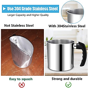 Candle Making Pouring Pot, DINGPAI 44oz Double Boiler Wax Melting Pot, 1pc Spoon, 304 Stainless Steel Candle Making Pitcher, Silver Color with Heat-Resistant Handle and Dripless Pouring Spout Design