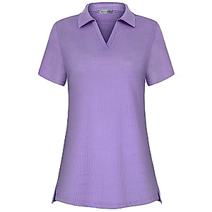 MISS FORTUNE Women Excersice Tops, Tennis Polo Shirts V-Necks Golf Top for Short Sleeves, Purple 3XL