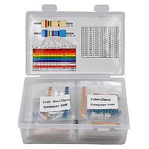 Cutequeen 1/4W 1% Metal Film Resistor Kit RoHS Compliant 25pcs/Values (31 Values)