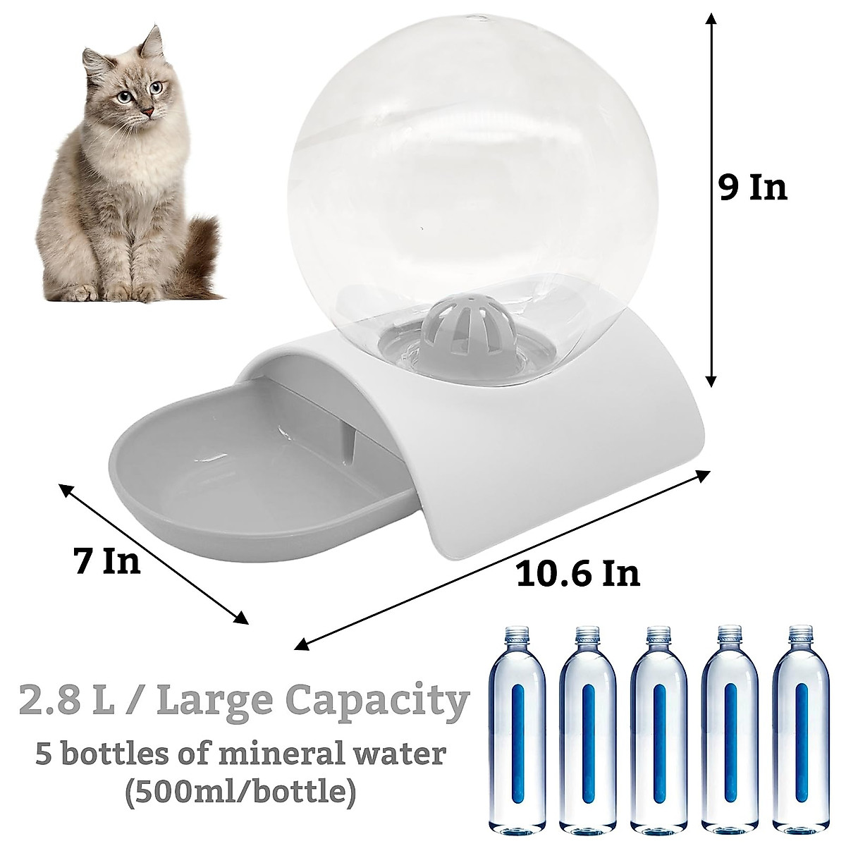 Hamiledyi Automatic Water Dispenser for Dogs and Cats Pet Water Dispenser 2.8 Liter Pet Gravity Water Station Spill-Proof Spherical Waterer Pets Water Bottle for Puppies Kittens Rabbits (Grey)