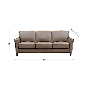 Hydeline Laguna Top Grain Leather Sofa Couch, 86", Taupe