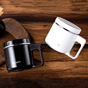 GOHQ 14oz Mug, Sterling SilverCup with Lid and Handle, Double Wall Vacuum Insulated Coffee Tumbler, Reusable and Durable Travel Coffee Cup Thermal Cup (Black)