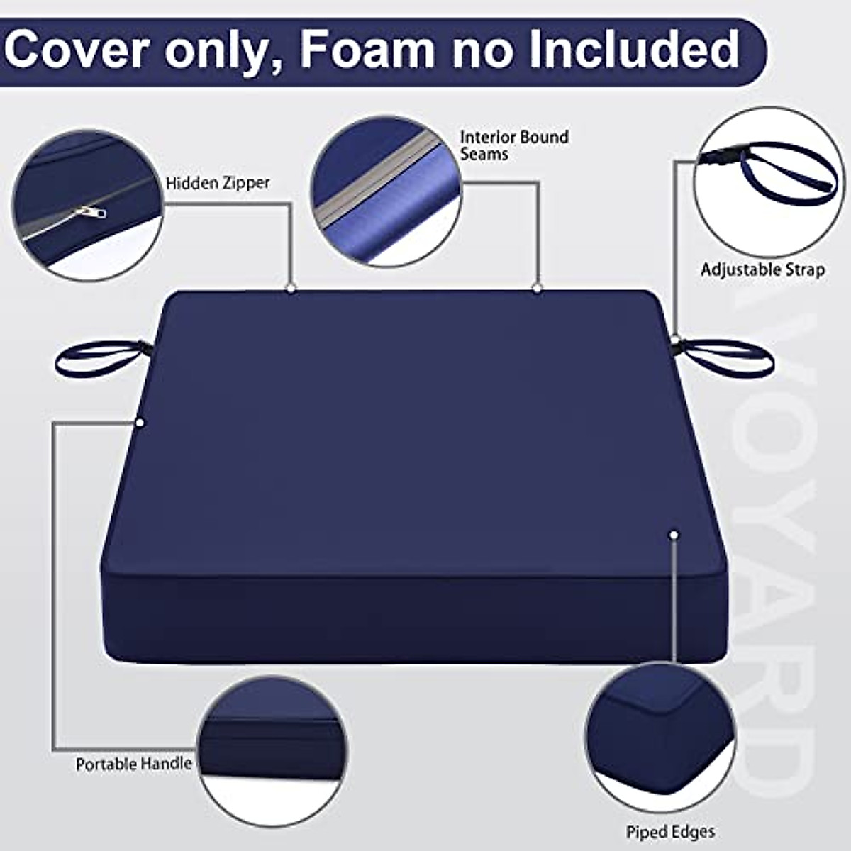 Favoyard Patio Chair Cushion Cover 19 x 19 Inch Waterproof Outdoor Seat Cushions for Patio Furniture 3-Year Color Fastness Chair Pads with Handle and Adjustable Straps Set of 2, Blue