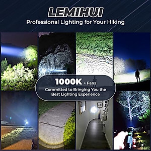 lemihui Rechargeable LED Flashlight High Lumens, 990,000 Lumens Bright Powerful Flashlight, 5 Modes, IPX6 Waterproof Handheld Flash Light for Camping Hiking