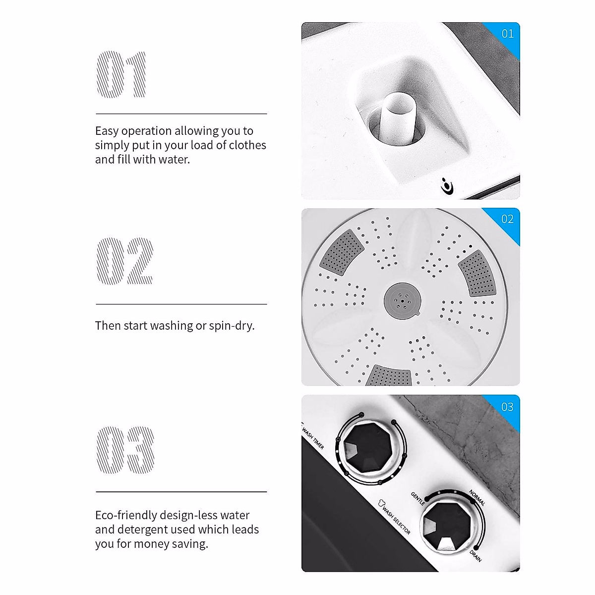 ROVSUN 26lbs Compact Twin Tub Portable Washing Machine, Mini Washer(18lbs) & Spiner(8lbs) / Built-in Drain Pump/Semi-Automatic for Camping, Apartments, Dorms & RV’s (Black)