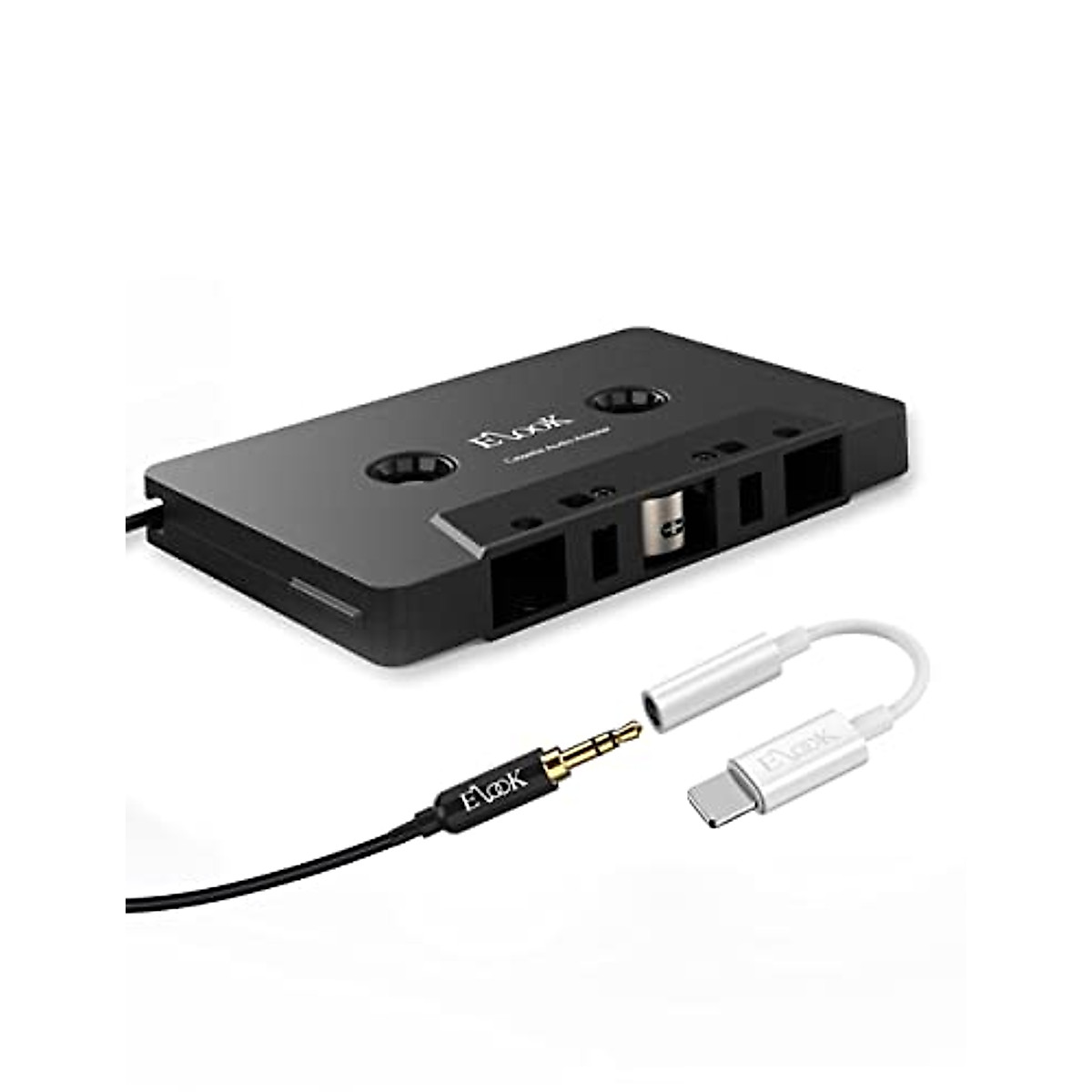 Elook 2023 Car Cassette Aux Adapter Kit, with Upgraded Smartphone to 3.5 mm Headphone Jack Adapter for Phone, MP3 ect. Black