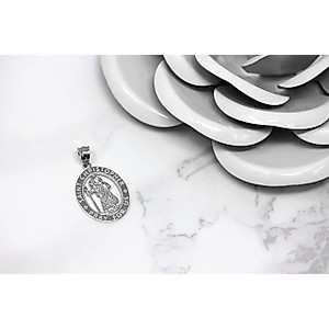 CaliRoseJewelry Sterling Silver Saint Christopher Pray for Us Oval Charm Pendant