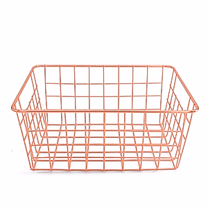 Metal Wire Storage Basket with Handles for Kitchen Food Pantry Papers Home Office Desk Basket Bathroom Laundry Room Basket Bedroom Bed Room, Rose Gold