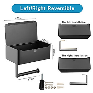 VIJAY SENO Black Toilet Paper Holder with Wipes Storage Wall Mount(Drilling/Adhesive), Toilet Paper Wipes Holder for Bathroom - Hide Your Wipes-SUS304 Stainless Steel(Large)