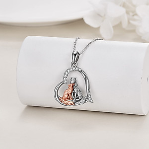 YAFEINI Fox and Wolf Necklace Gifts for Women Sterling Silver Kitsune Fox Love Heart Pendant Necklace Jewelry Gifts