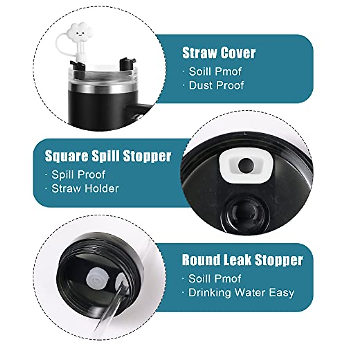 4pcs Spill Proof Stopper for Stanley, Silicone Spill Proof Stopper with 2pcs Cloud Straw Covers Reusable Spill Proof Plug Compatible with Stanley Cup 1.0 40/30oz