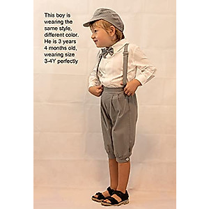 Toddler Boys Gentleman Ring Bearer Photo Formal Wear Vintage Knicker Suspender Bowtie Suit 5-pc Set Navy/Beige Plaid 4-5T