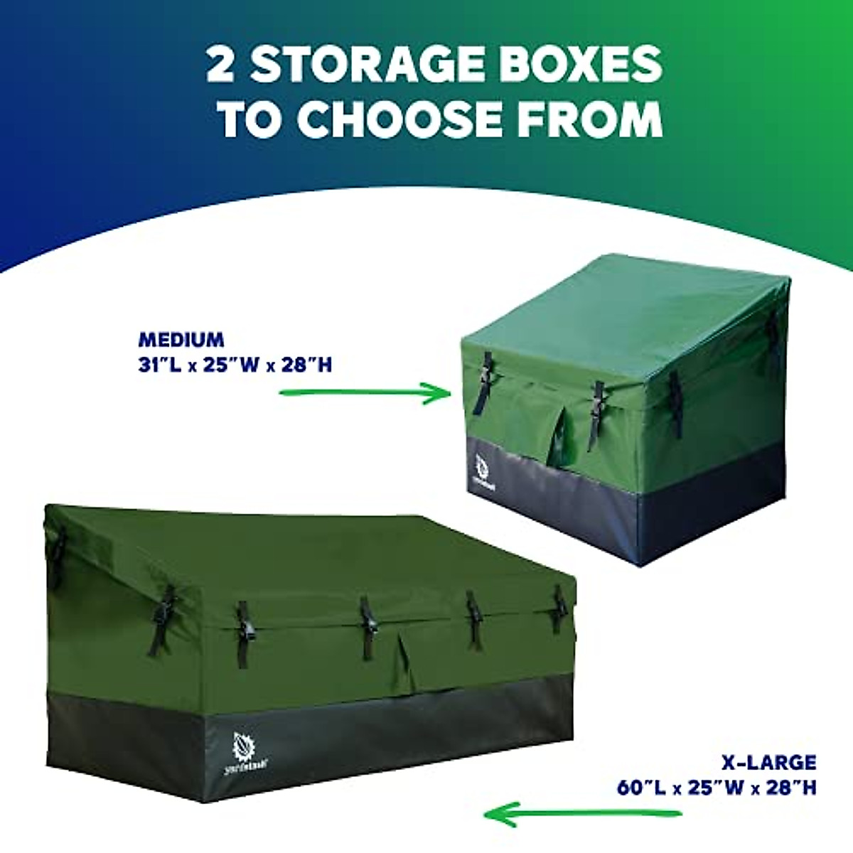 YardStash Outdoor Storage (Waterproof) - Heavy Duty, Portable, All Weather Tarpaulin Deck Box - Protects from Rain, Wind, Sun & Snow - Perfect for the Boat, Yard, Patio, or Camping – M Green