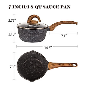 MINLUFUL Nonstick Saucepan with Lid, 1.8 Quart Classic Black Granite Coated Pasta Soup Pot for All Stovetops, 7 Inch Small Sauce Pan for Cooking Sauce Soup and Milk