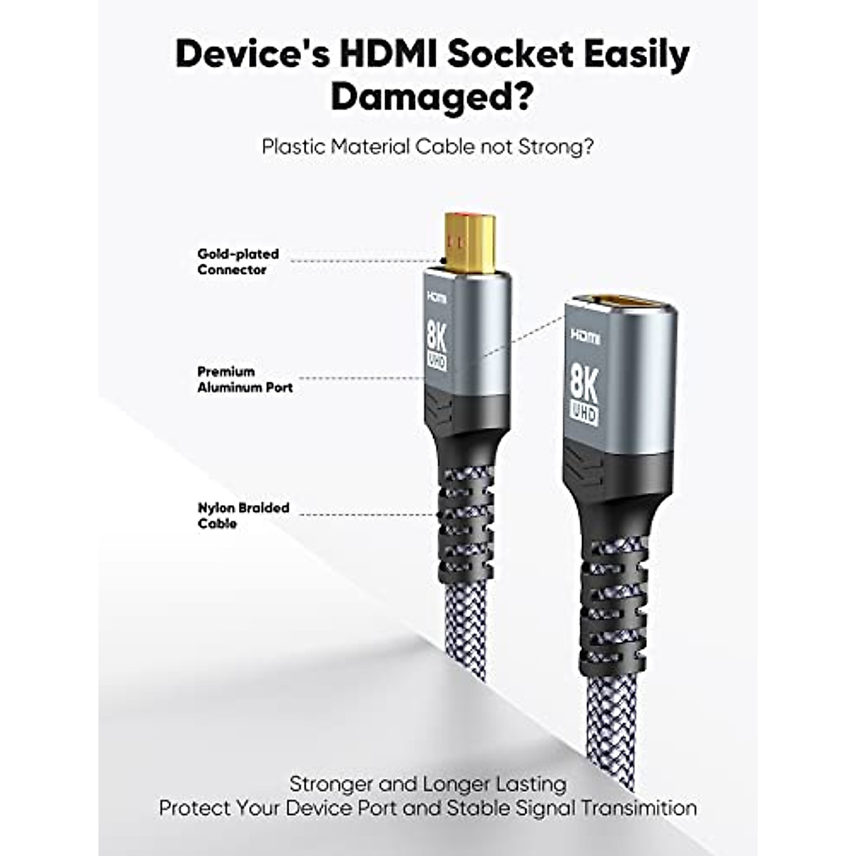 8K HDMI Extender 3FT, Highwings HDMI Extension Cable Male to Female Adapter for TV, 4K@120Hz 8K@60Hz 2.1 Ultra High Speed 48Gbps, Compatible with Roku/Fire TV Stick, PS5, PS4, UHD TV PC, Blu-ray