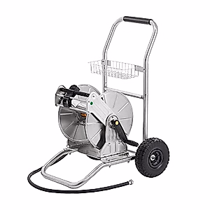 Giraffe Tools Stainless Steel Hose Reel, Hose Reel Cart With Wheels, Heavy Duty Water Hose Reel, 150-Feet 5/8" Hose Capacity for Outside Garden & Yard
