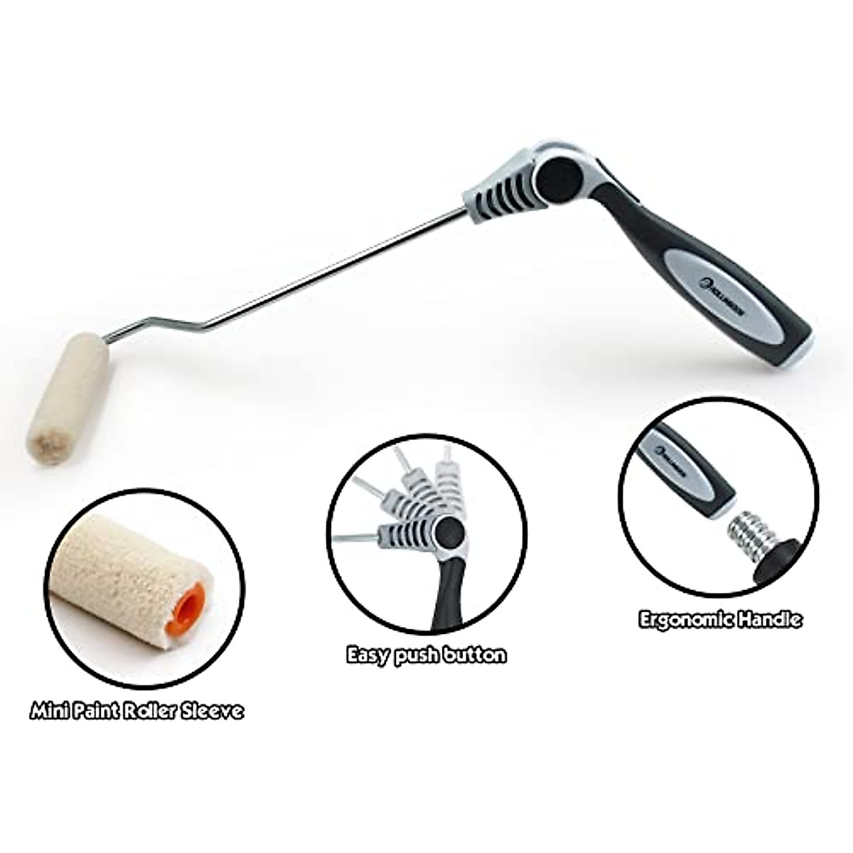 ROLLINGDOG Mini Roller - 4Inch Extender Multi Angle Long Handle with Velour Paint Cover for Detail Painting at Awkward Corners and Architrave, Behind Radiators(Overall Length 19In)