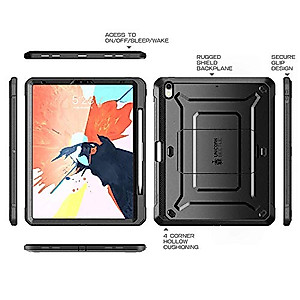 SUPCASE UB Pro Series Case for iPad Pro 11 2018 Release, Support Pencil Charging with Built-in Screen Protector Full-Body Rugged Kickstand Protective Case (Black)