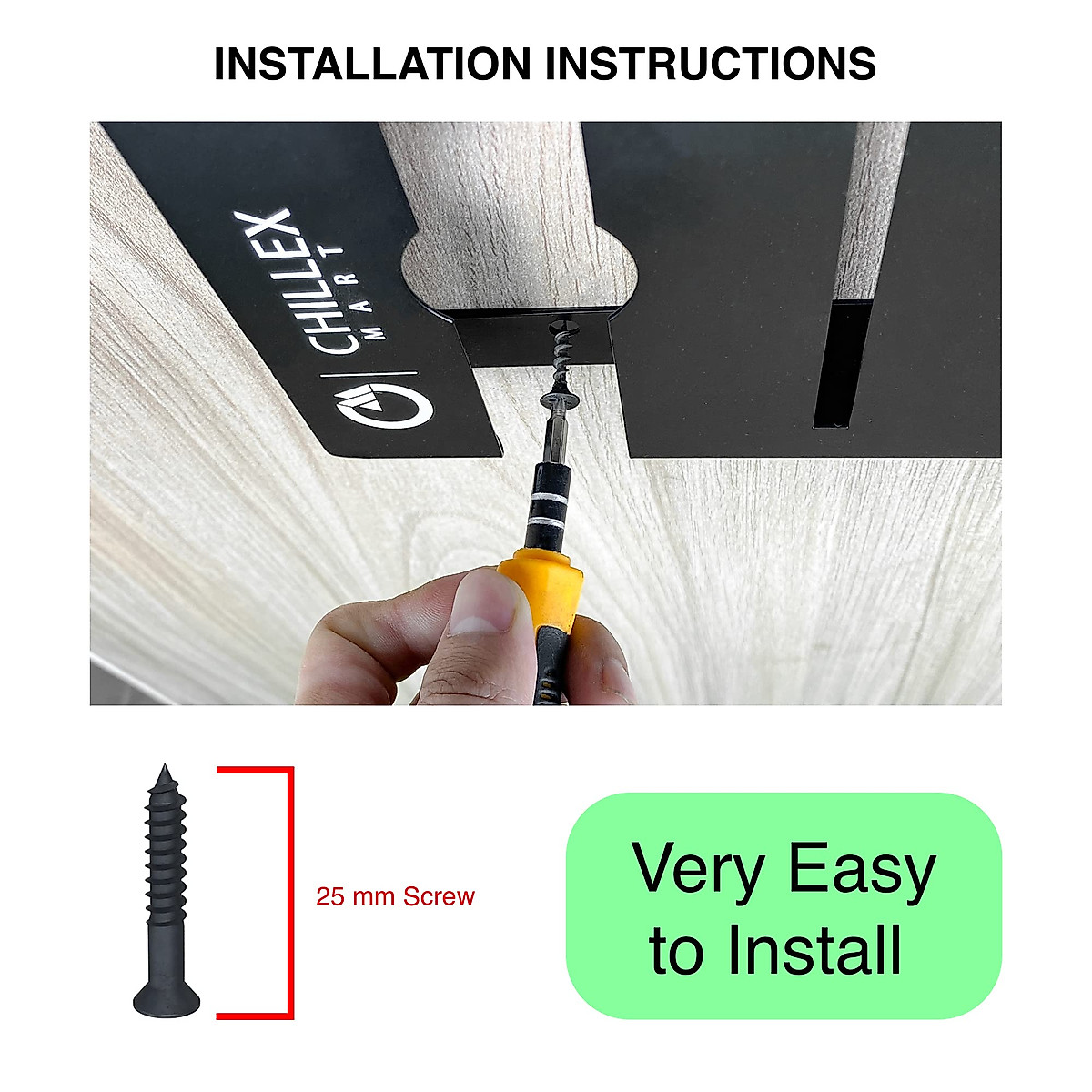 CHILLEX MART - Wine Glass Holder Under Cabinet & Shelf, Wine Glass Hangers Stemware Wine Rack, Hanging Wine Glass Rack with 3 Free Mug Hooks for Kitchen & bar Restaurant Storage (Black, 4 Rows)