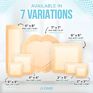 JJ CARE Silicone Foam Dressing 6x6 [Pack of 10], Silicone Bandages for Wounds, Waterproof Wound Dressing with Silicone Adhesive Border, Absorbent Bed Sore Bandages for Wound Care