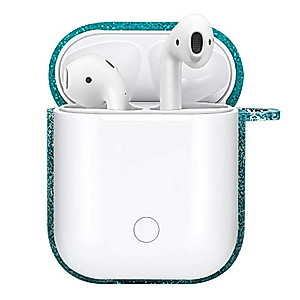Airpods Case, DMMG Airpods Case Cover Silicone Skin, AirPods Protective Bling Glitter Case with Fluff Ball Keychain, Scratch Proof and Drop Proof for Apple Airpods 2&1