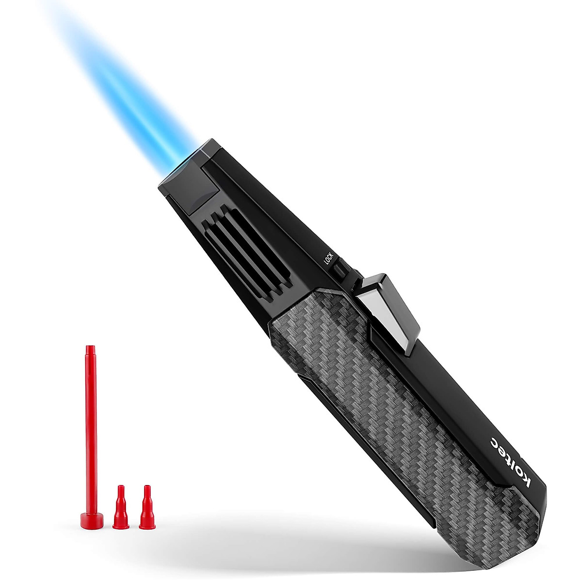 KOLTEC Butane Torch, Outdoor Windproof Cooking Torch Lighter, Refillable Adjustable Jet Flame Kitchen Butane Lighter with Safety and Fire Lock, Gift Box Package (Gas Not Included) (Black)