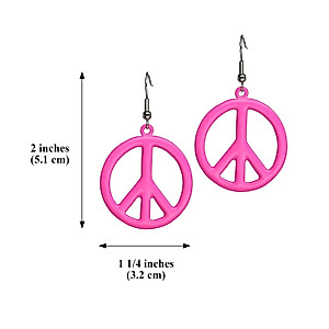 Hot Pink Hippie Peace Sign Dangle Earrings