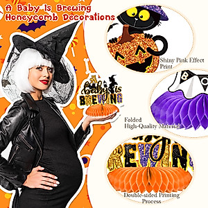 12 Pieces Halloween Baby Shower Decorations Halloween a Baby is Brewing Honeycomb Centerpieces a Baby is Brewing Table Centerpieces for Halloween Gender Reveal Party Favor Supplies (Purple, Black)