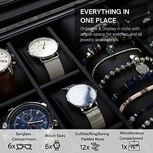 Decorebay Executive Unisex Black Wood Valet sunglasses and Jewelry Box Storage (SuperStar 2)