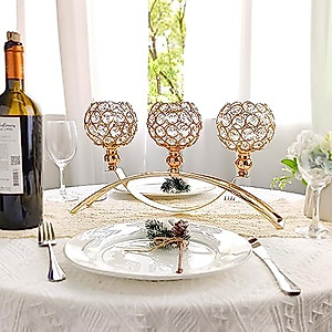 Crystal Candle Holders, Tealight Candlestick Candelabra Stand with 3 Arms,Candle Holder for Wedding Home Decor/Table Centerpiece Party Decoration (Gold)