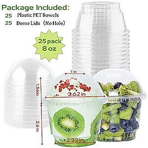 botogift 8 oz Clear Plastic Dessert Cups with Dome Lids (25Sets) - Disposable Snack Bowls (No Hole) for Cereal Parfait, Yogurt, Cupcakes, Pudding, Jello and Individual Desserts at Party