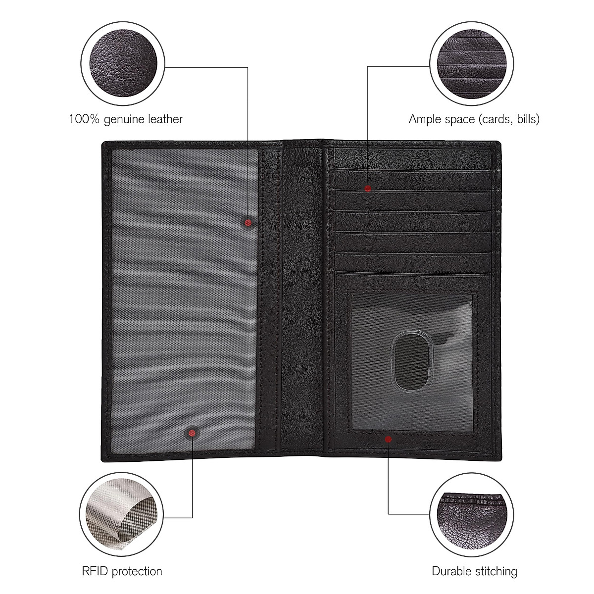 Leather Checkbook Cover for Men & Women - Duplicate Checks - RFID Blocking - Slim Wallet with 5 Card Holder Slots - Personal & Business Checks - Standard Register - Accessory Gifts for Him, Her