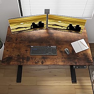 Jceet Adjustable Height Electric Standing Desk, 48 x 24 Inch Sit Stand Computer Desk with Lockable Casters, Stand Up Desk Table for Home Office, Black Frame+ Rustic Brown Top